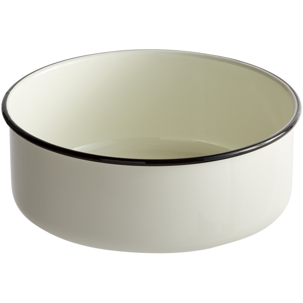 TableCraft 80017 Enamelware 4.25 Qt. Black and Cream White Rolled Rim ...