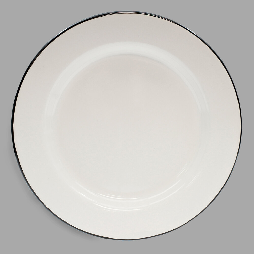 TableCraft 80019 Enamelware 10" Black and Cream White Plate