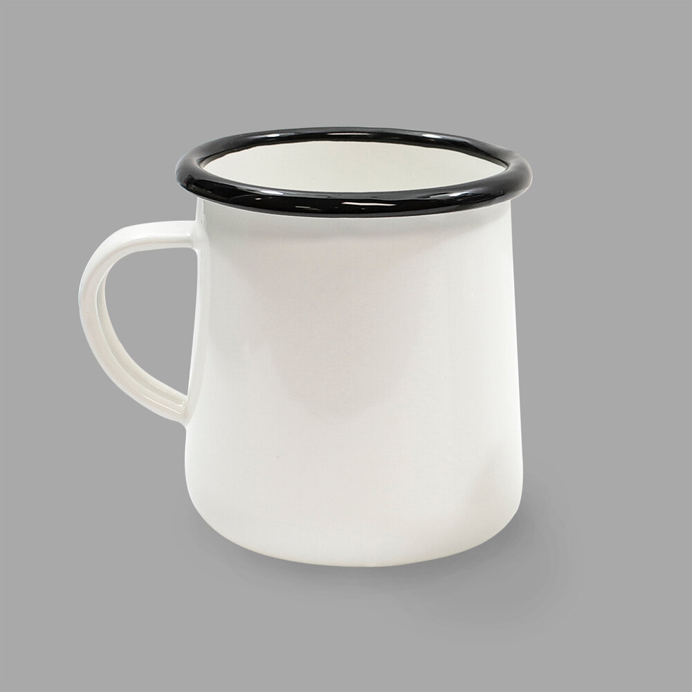 Tablecraft 80010 Enamelware 16 oz. Black and White Rolled Rim Mug
