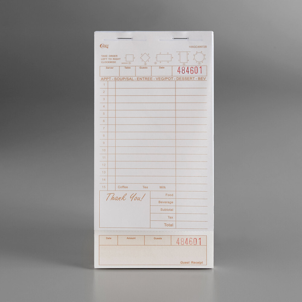 Choice 2 Part Tan and White Carbonless Guest Check with Bottom Guest ...