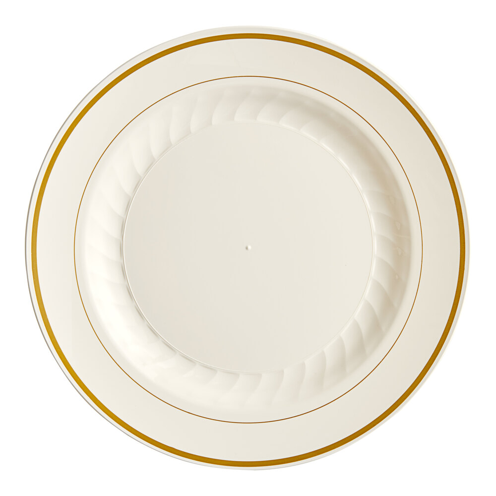 WNA Comet MP10IPREM 10 1/4" Ivory Masterpiece Plastic Plate with Gold ...