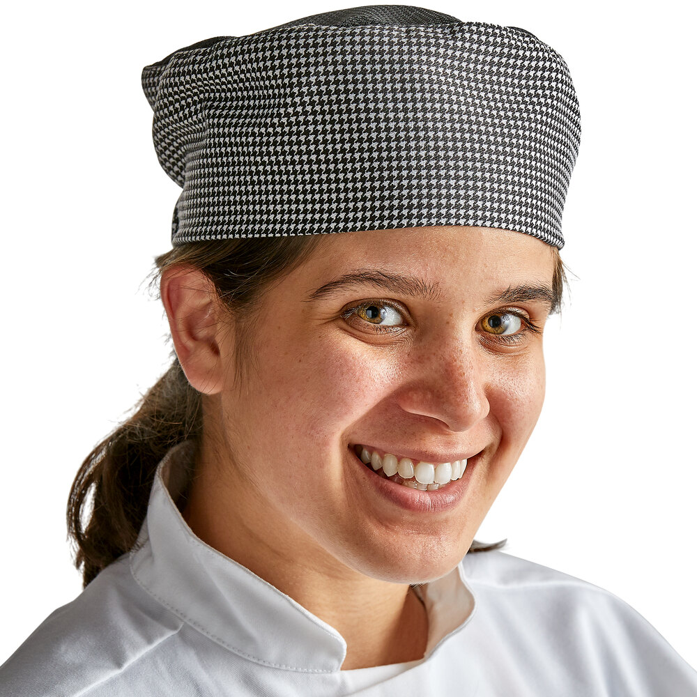 Choice Houndstooth Mesh Top Chef Skull Cap / Pill Box Hat