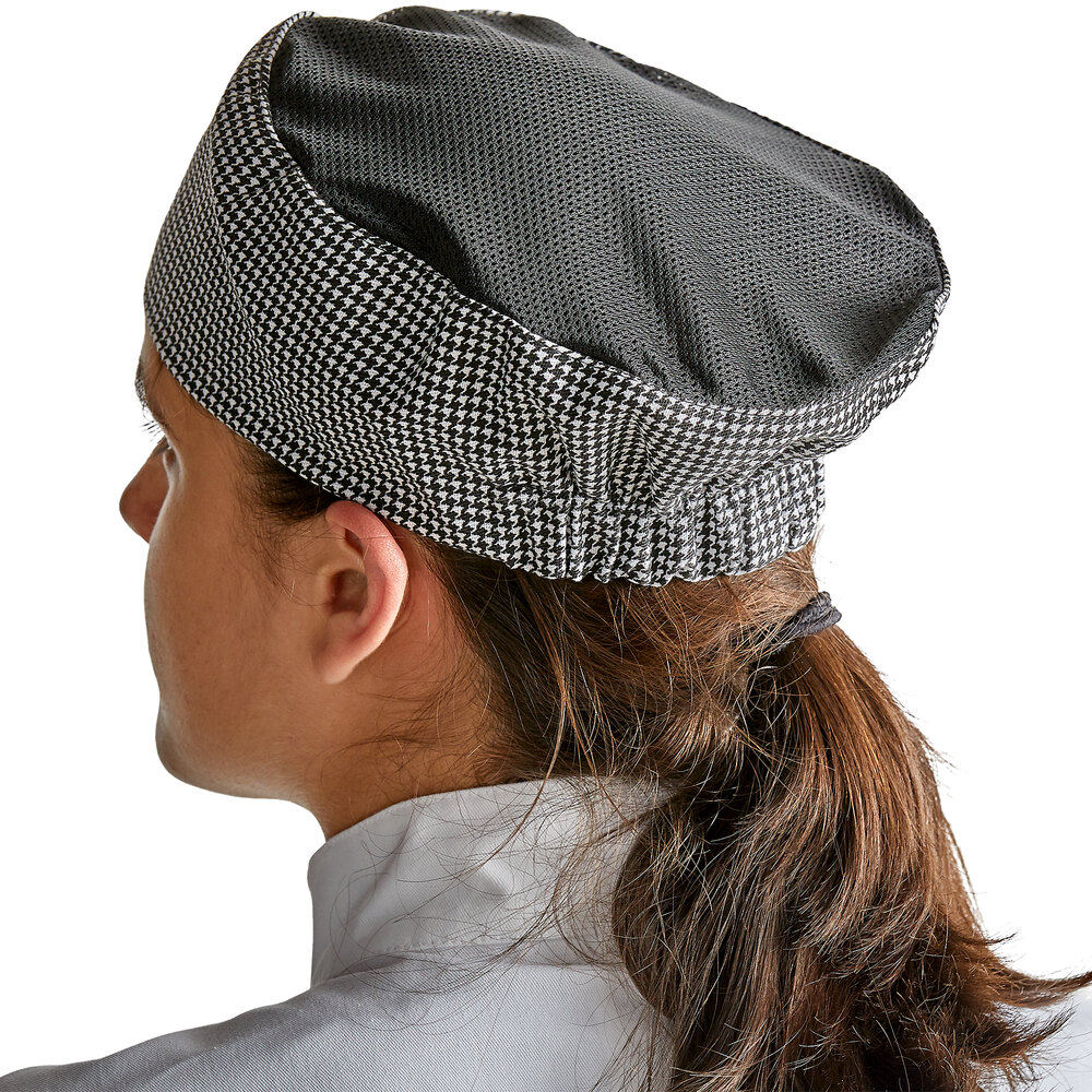 Choice Houndstooth Mesh Top Chef Skull Cap / Pill Box Hat - Large Size