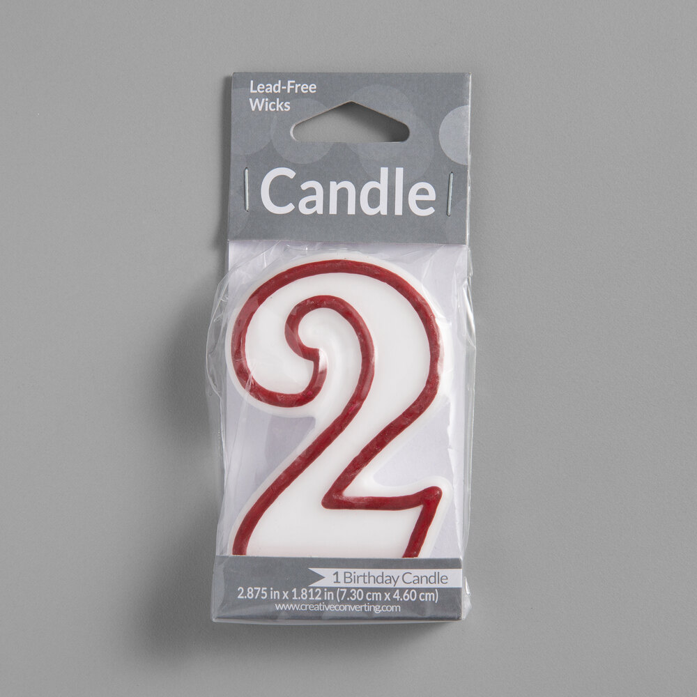 Creative Converting 080098033 3" Red Outlined "2" Candle