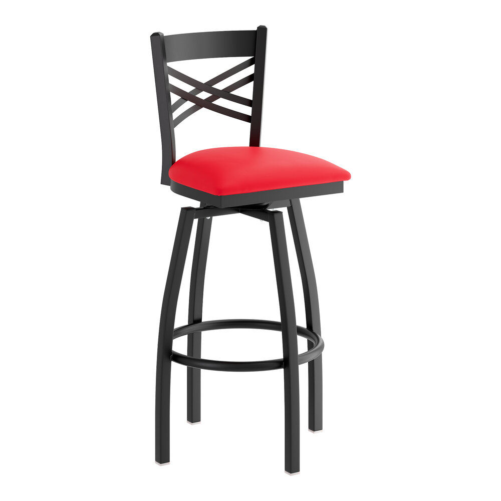 Lancaster Table & Seating Black Finish Cross Back Swivel Bar Stool with ...