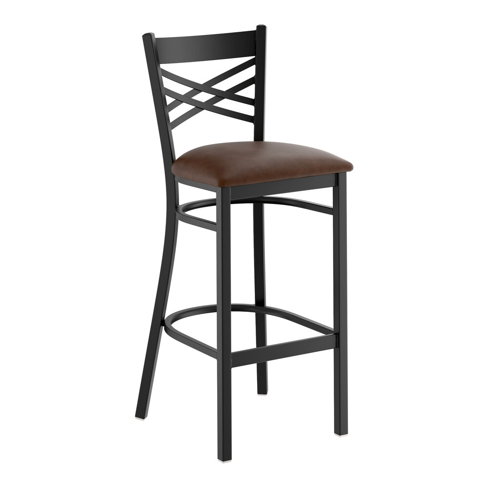 Lancaster Table & Seating Black Finish Cross Back Bar Stool with 2 1/2 ...