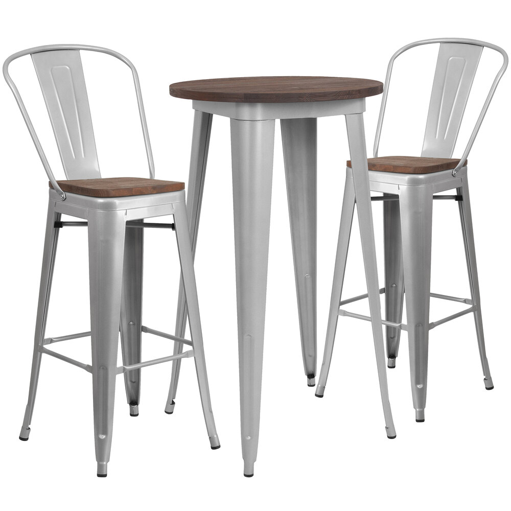 Flash Furniture CH-WD-TBCH-8-GG 24" Round Rustic Galvanized Steel and ...