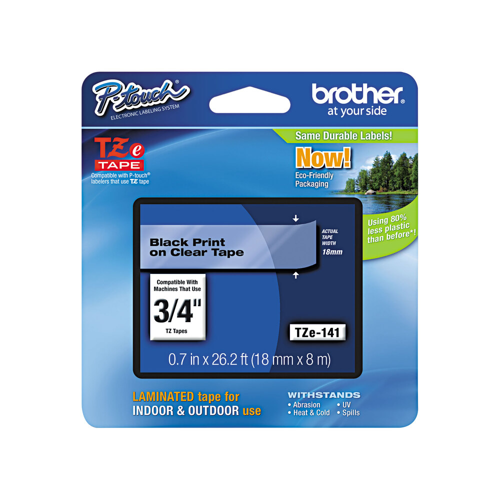 Brother TZE141 3/4" Black on Clear Standard Adhesive Laminated Labeling ...