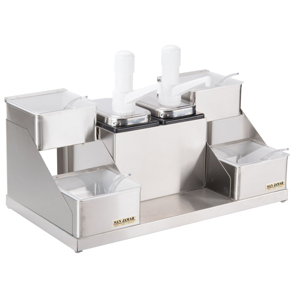 San Jamar P9724 Dual Pump Condiment System with 4-Compartment Two Tier ...