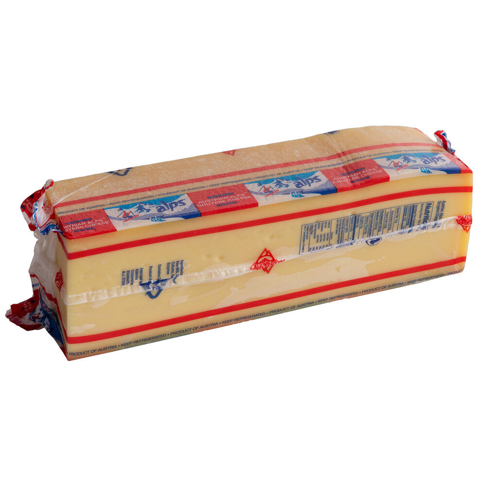 Alps 7 lb. Natural Austrian Mountain Gruyere Cheese Block - 2/Case