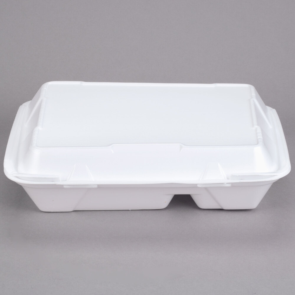 Genpak SN272 13" x 10" x 3" White 2-Compartment Hinged Lid Foam ...