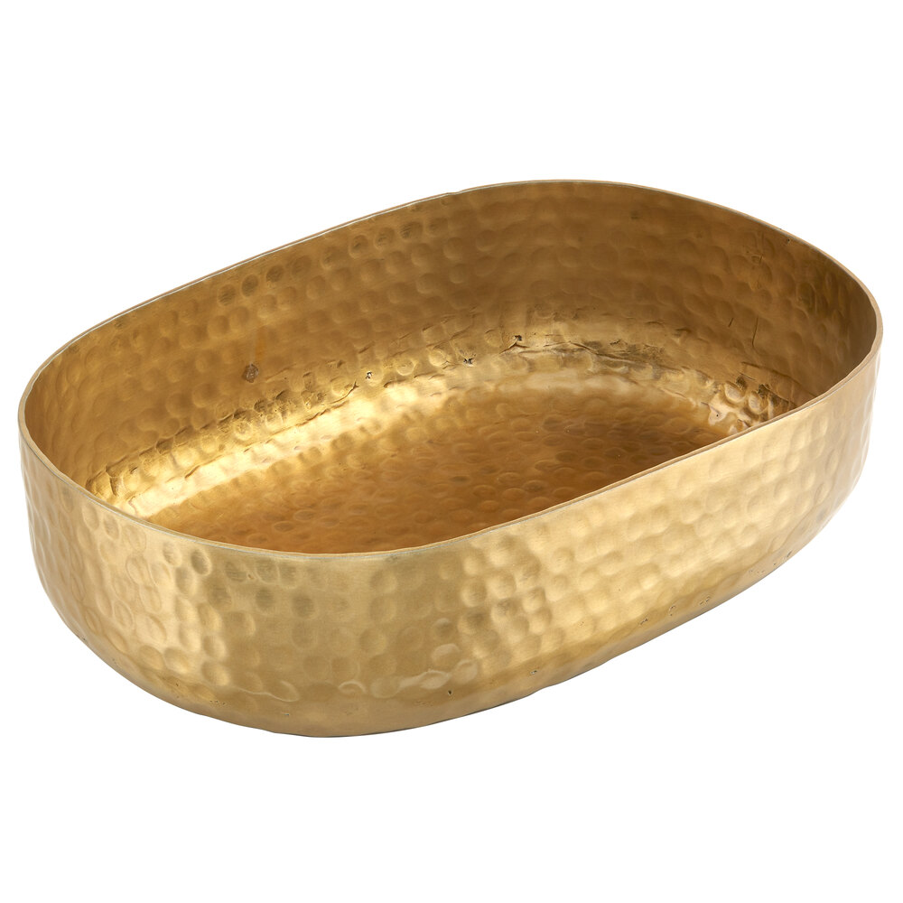 American Metalcraft ABHG69 48 oz. Gold Hammered Aluminum Oval Serving Bowl