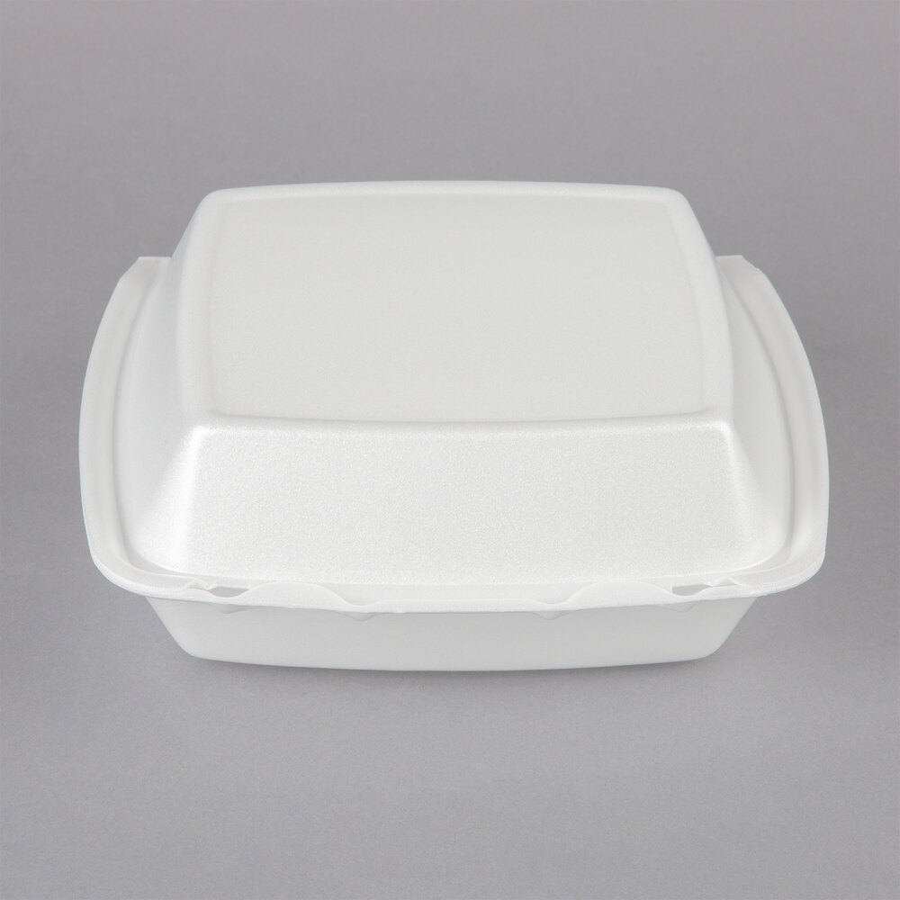 Dart 85HT1R 8" x 8" x 3" White Foam Square Take Out Container with Perforated Hinged Lid - 200/Case