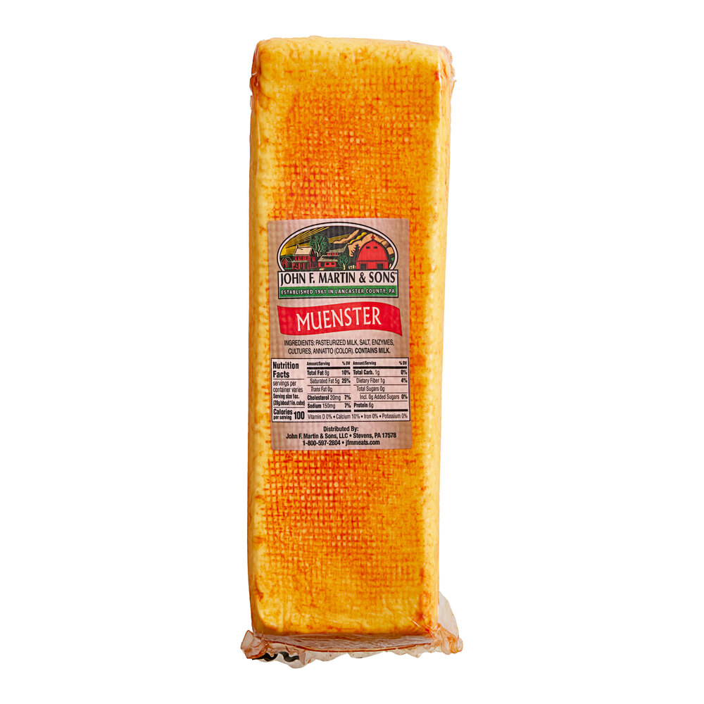 John F. Martin Muenster Cheese 6 lb. Solid Block - 6/Case