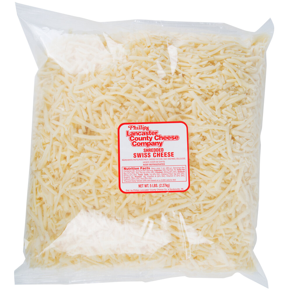 5 lb. Shredded Swiss Cheese - 4/Case