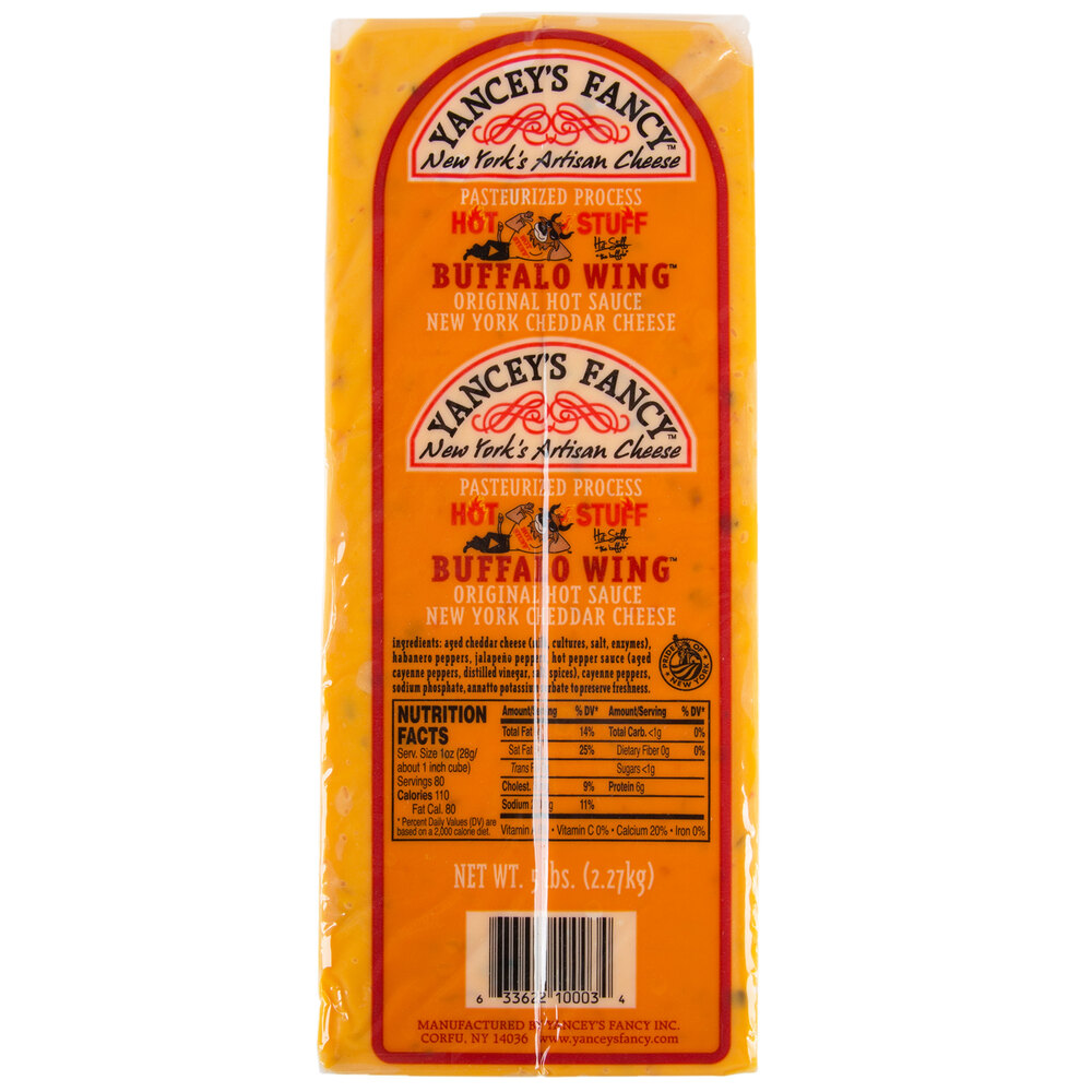 Yancey's Fancy 5 lb. Buffalo Wing Flavored New York Cheddar Cheese - 2/Case