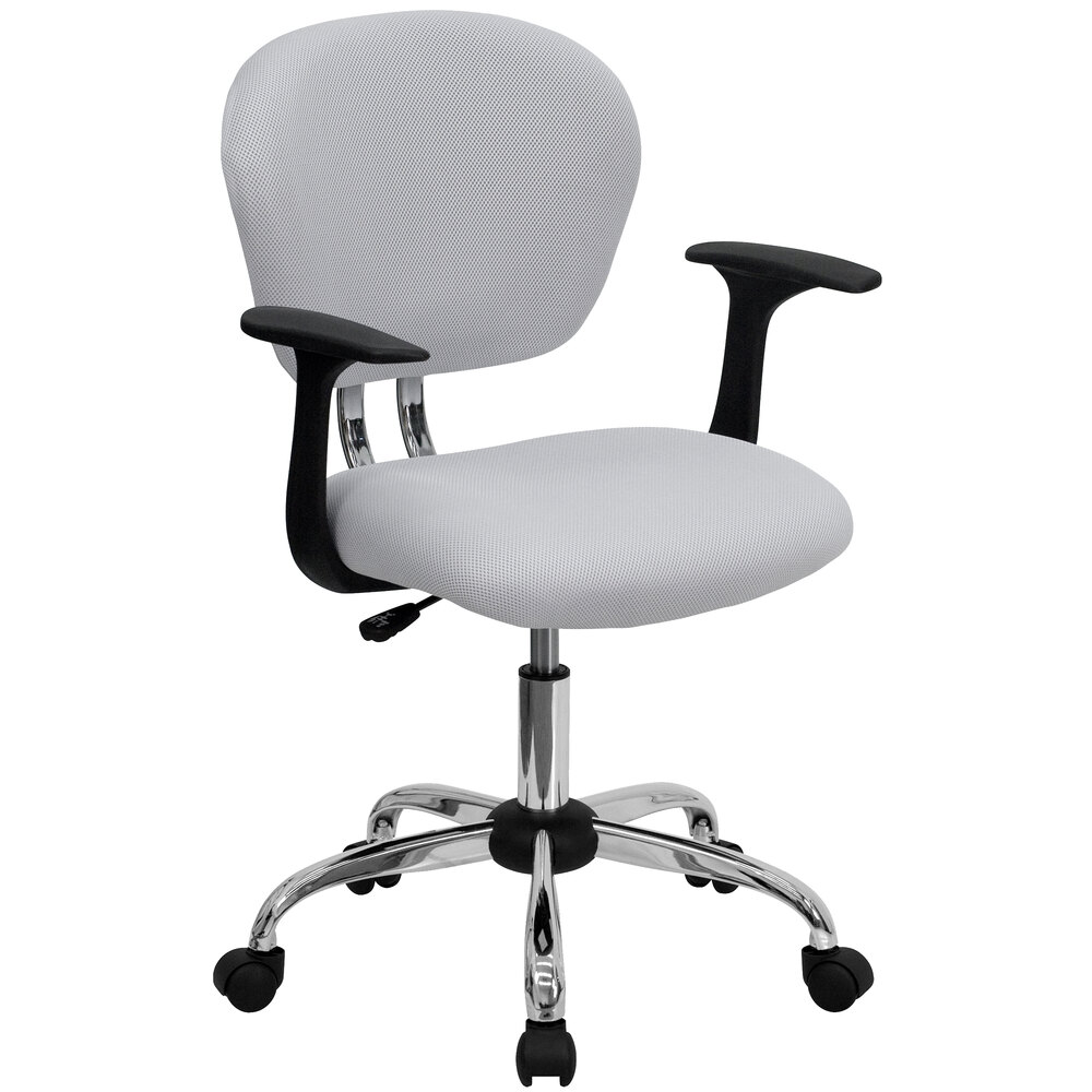 Flash Furniture H-2376-F-WHT-ARMS-GG Mid-Back White Mesh Office Chair ...