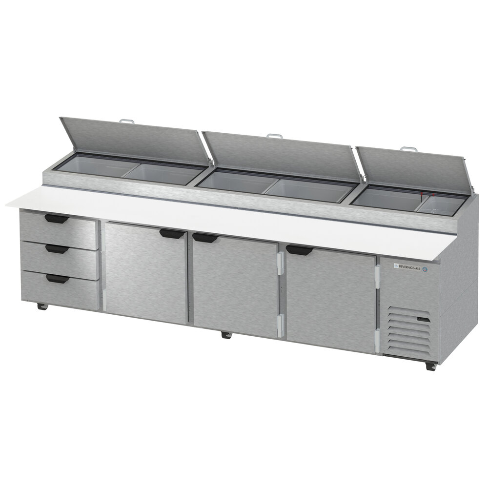 Beverage-Air DPD119HC-3 119" Refrigerated Pizza Prep Table with Three ...
