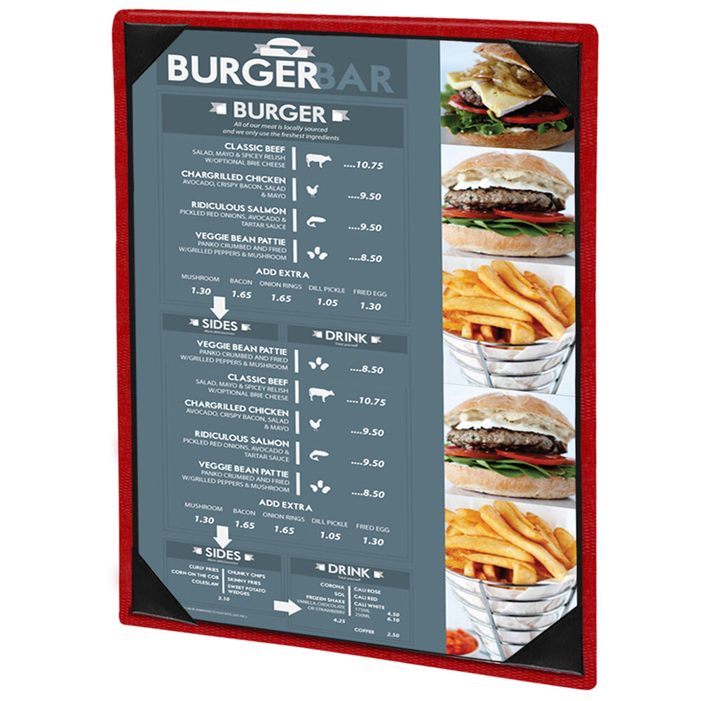 Menu Solutions 810C Slim Line 8 1/2" x 11" Customizable 1 View Menu Cover