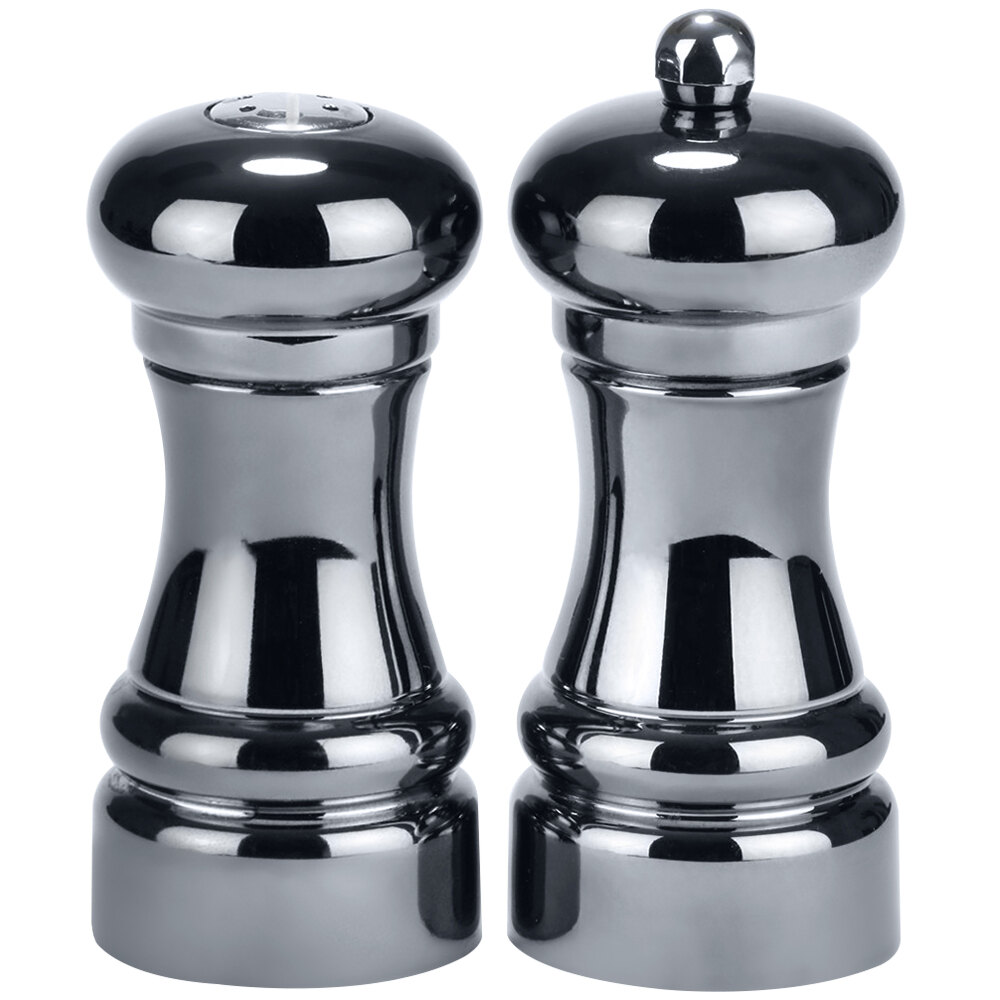 Chef Specialties 90040 4 1/4" Midnight Chrome Pepper Mill / Salt Shaker Set