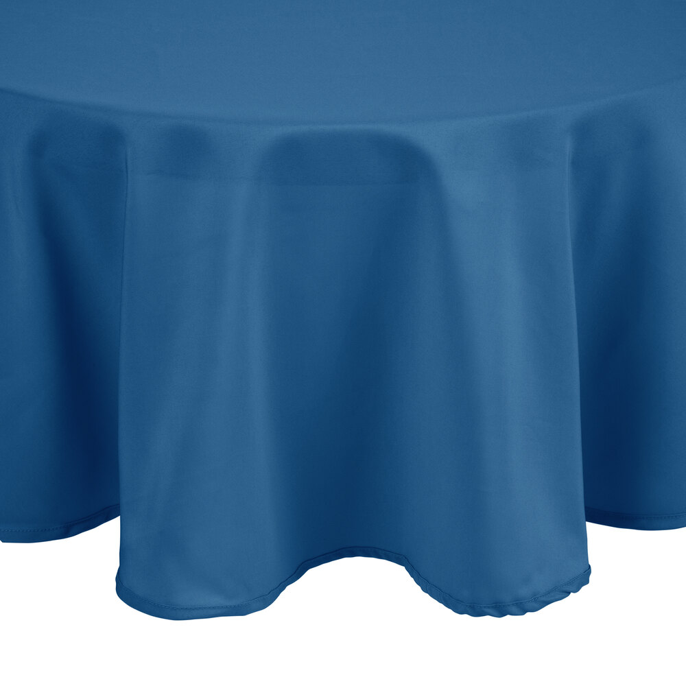 Intedge 83" Round Light Blue 100% Polyester Hemmed Cloth Table Cover