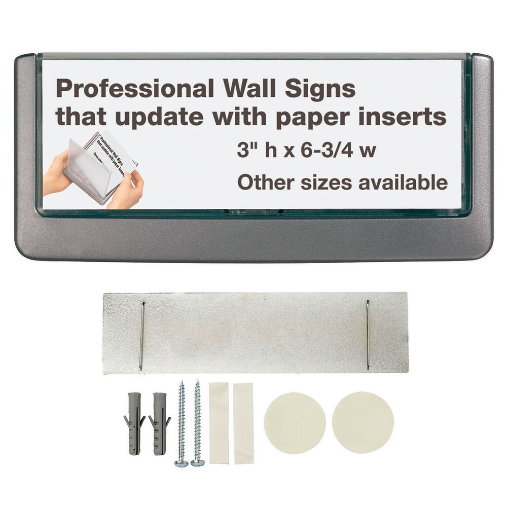 Durable 497637 6 3/4" x 5/8" x 3" Silver Sign Holder with Clear Acrylic ...