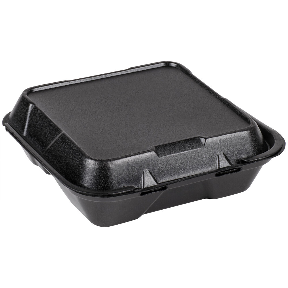 Genpak SN203-BK 9" x 9" x 3" Black 3-Compartment Hinged Lid Foam ...
