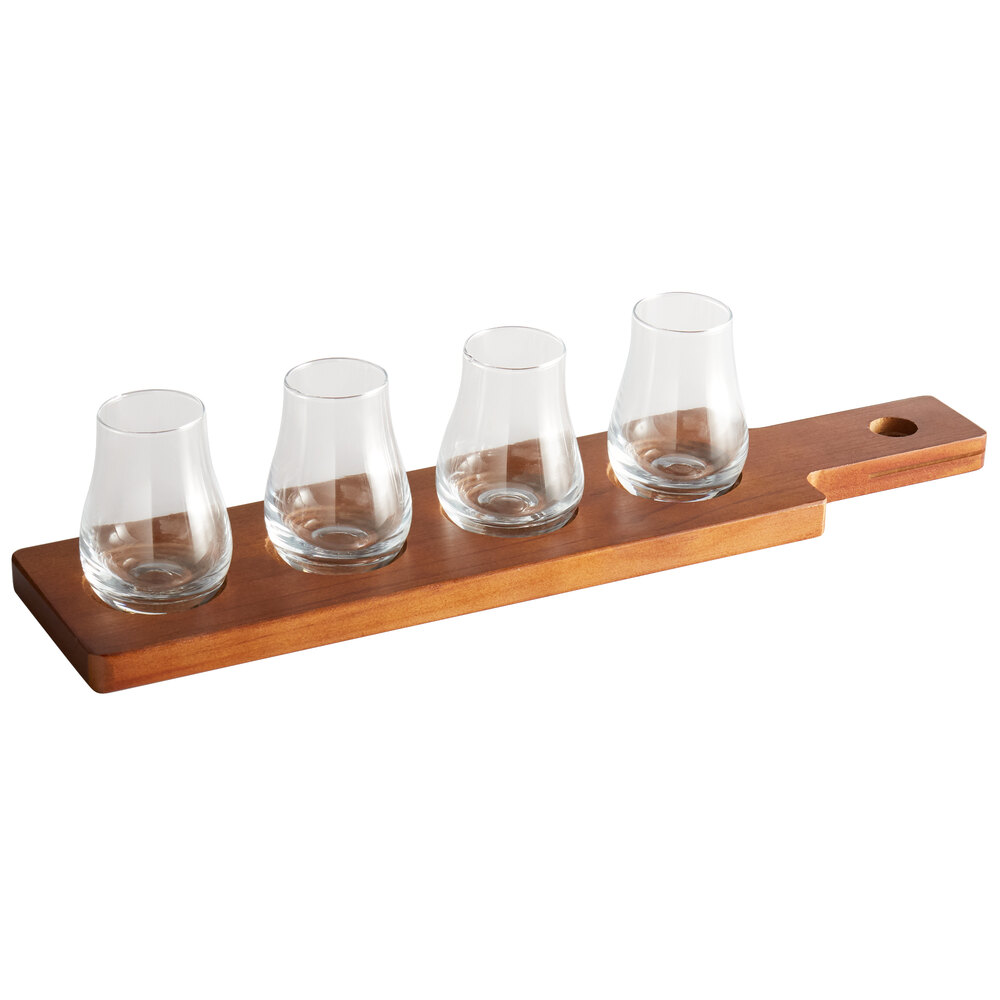 Acopa Dual-Sided Flight Paddle with Whiskey Tasting Glasses