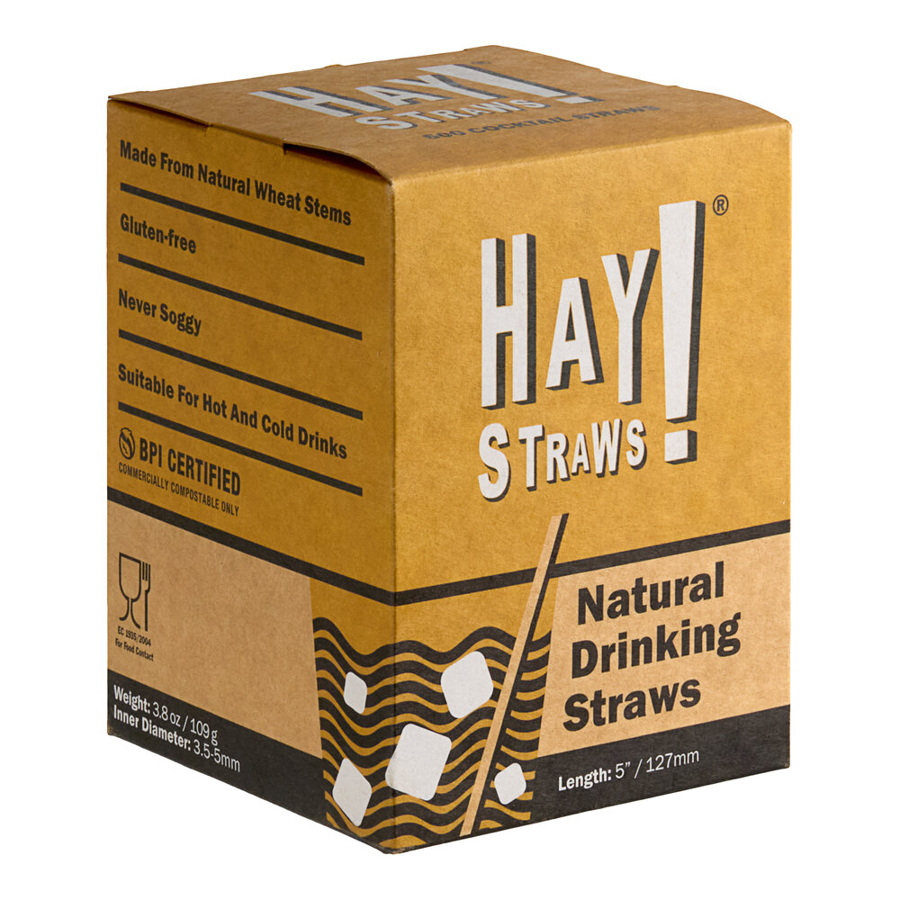 HAY! Straws 5" Natural Wheat Compostable Cocktail Straws - 500/Pack