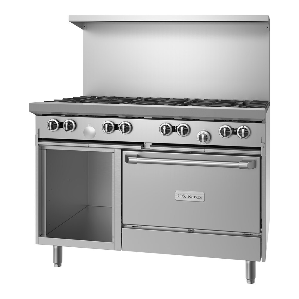 U.S. Range U48-8RS NAT Natural Gas 8 Burner 48" Range with 26" Standard ...