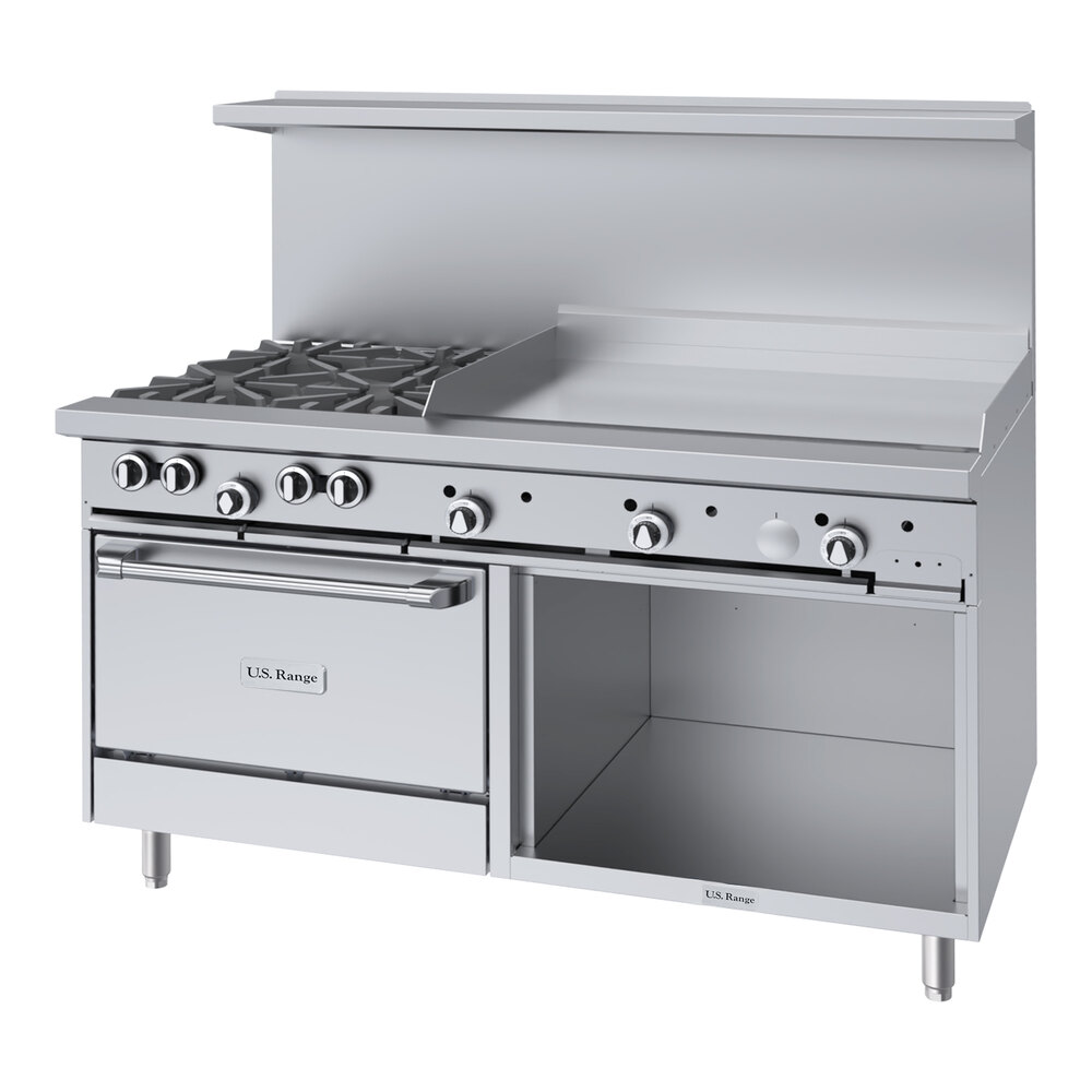 U.S. Range U60-4G36RS NAT Natural Gas 4 Burner 60" Range with 36 ...
