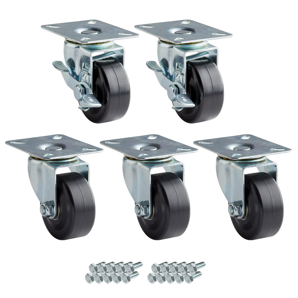 Avantco 178A3PCKIT5 3" Swivel Plate Casters with Mounting Hardware - 5/Set