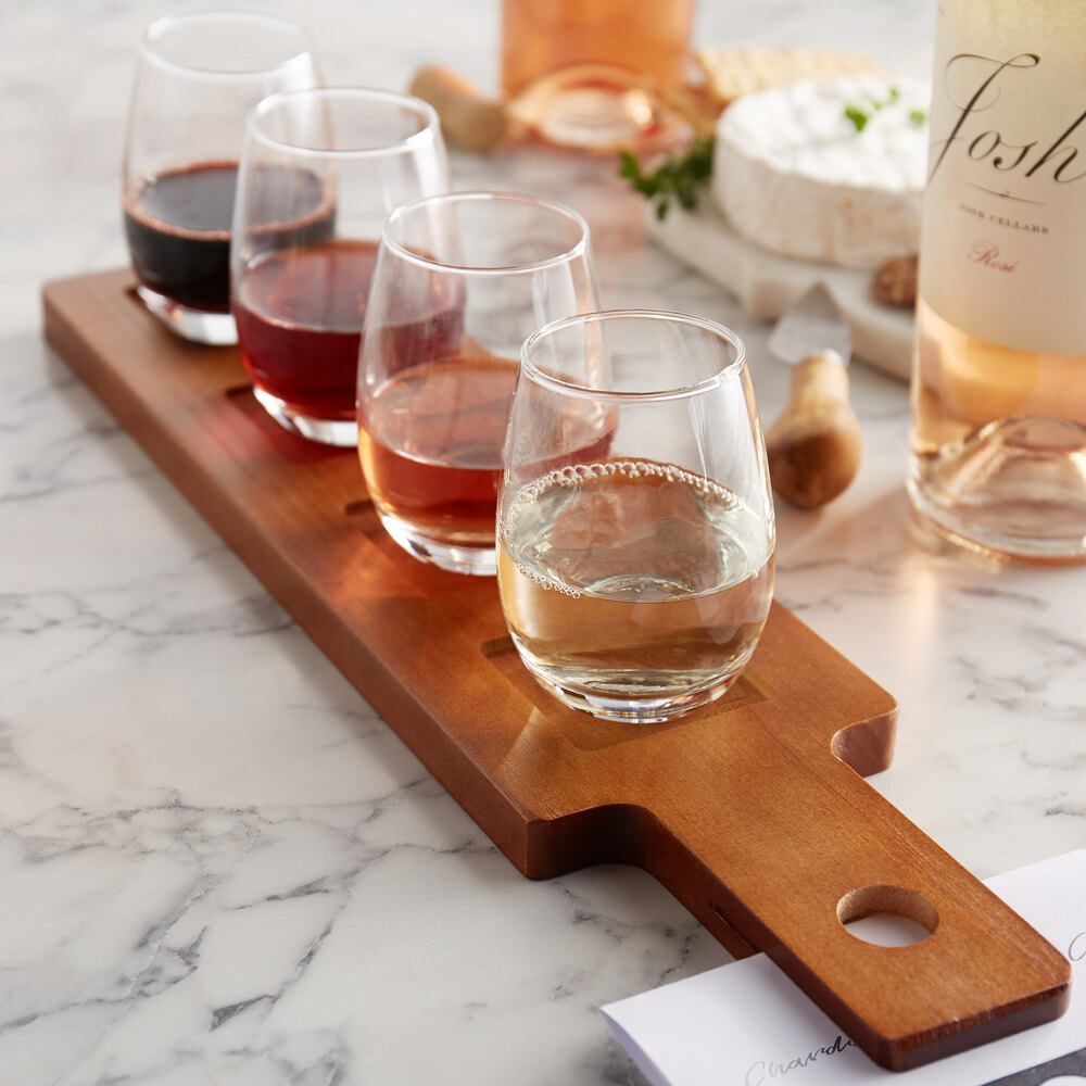 Acopa Dual-Sided Flight Paddle with 6 oz. Stemless Wine Tasting Glasses