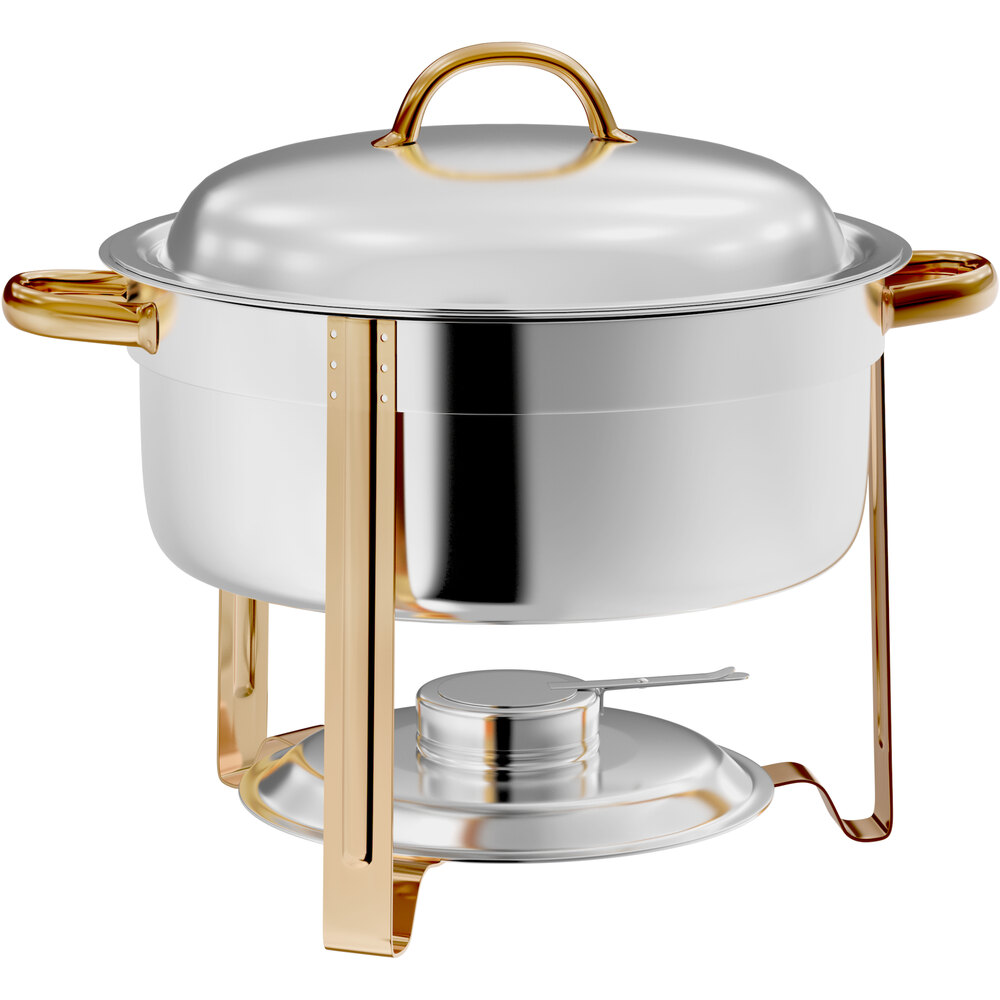 Choice 8 Qt. Round Chafer with Gold Accents - WebstaurantStore