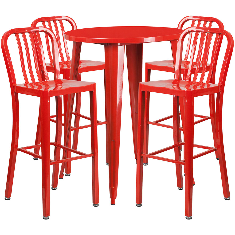 Flash Furniture CH-51090BH-4-30VRT-RED-GG 30" Round Red Metal Indoor ...