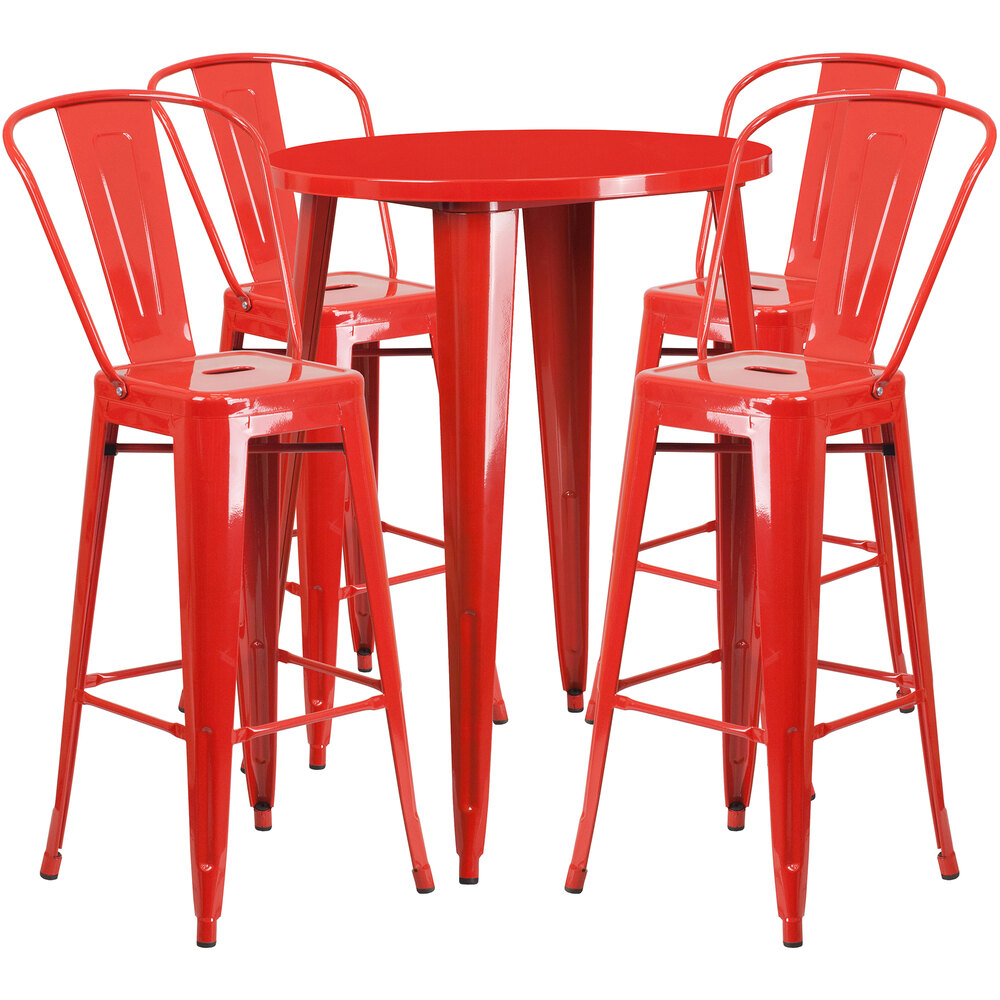 Flash Furniture CH-51090BH-4-30CAFE-RED-GG 30" Round Red Metal Indoor ...