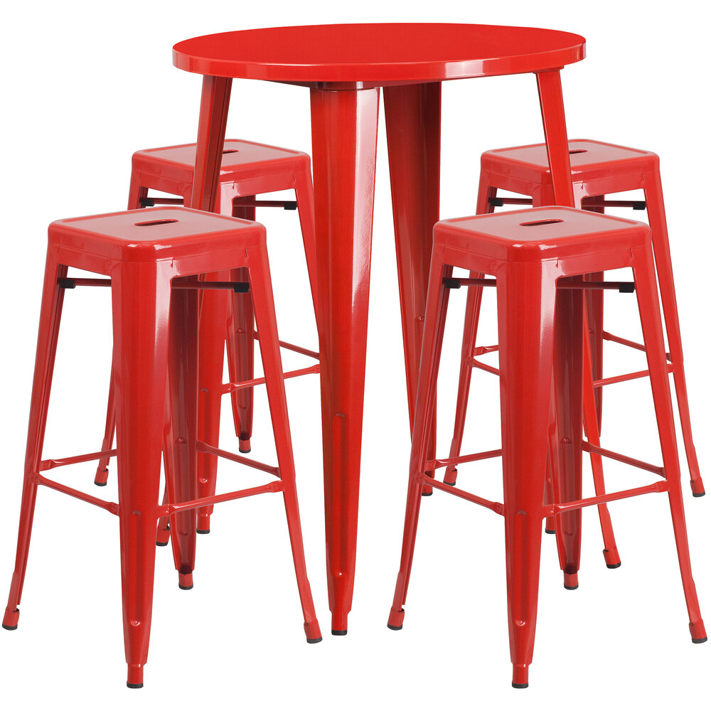 Flash Furniture CH-51090BH-4-30SQST-RED-GG 30" Round Red Metal Indoor ...
