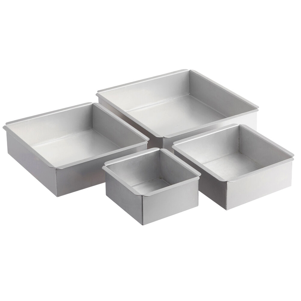 Ateco 3" Deep Aluminum Square Straight-Sided Cake Pan Set - 6", 8", 10 ...