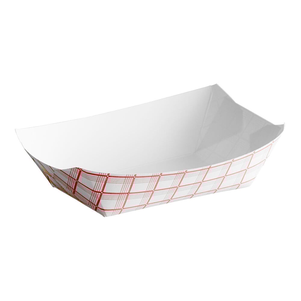 #300 3 lb. Red Plaid Paper Food Tray - 500/Case