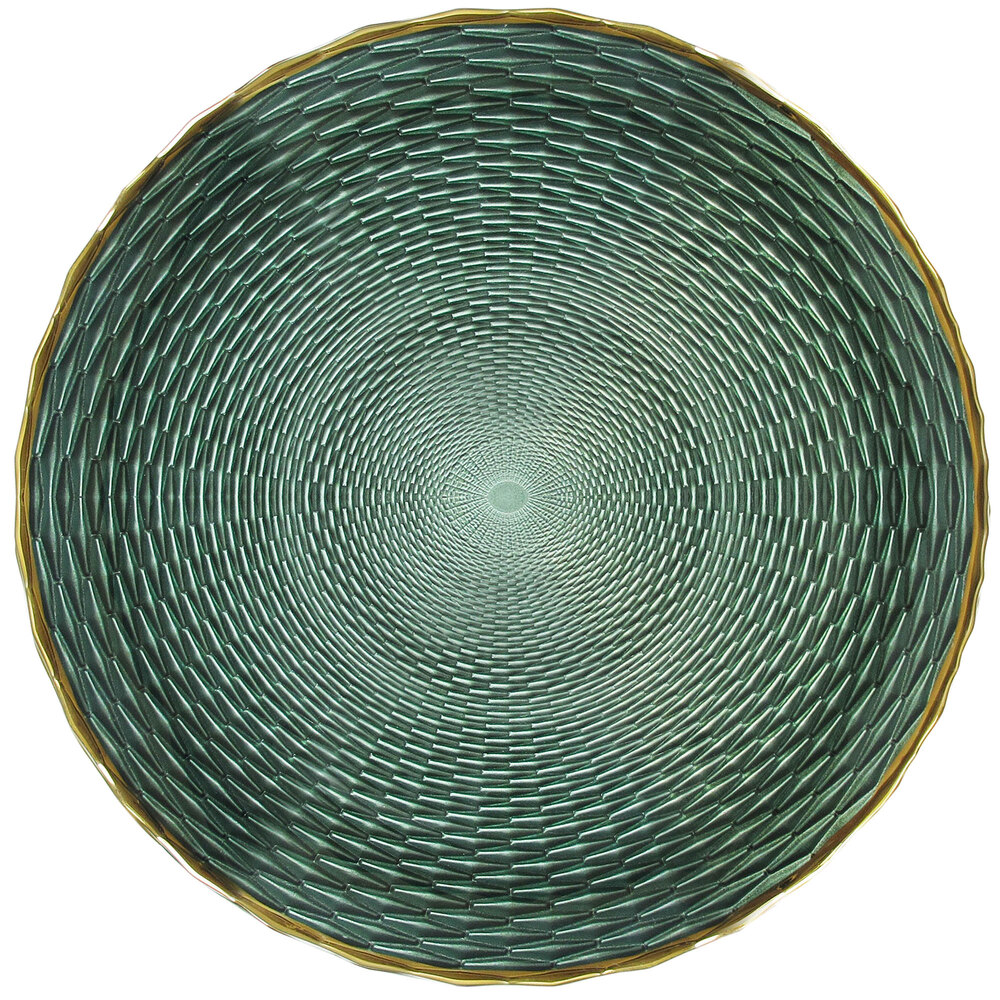 Charge It by Jay 13" Round Green Glass Charger Plate with Gold Rim - 12 ...