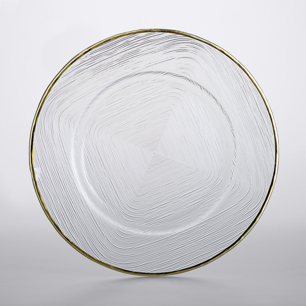 Charge It by Jay 13" Round Clear with Gold Weave Rim Glass Charger ...