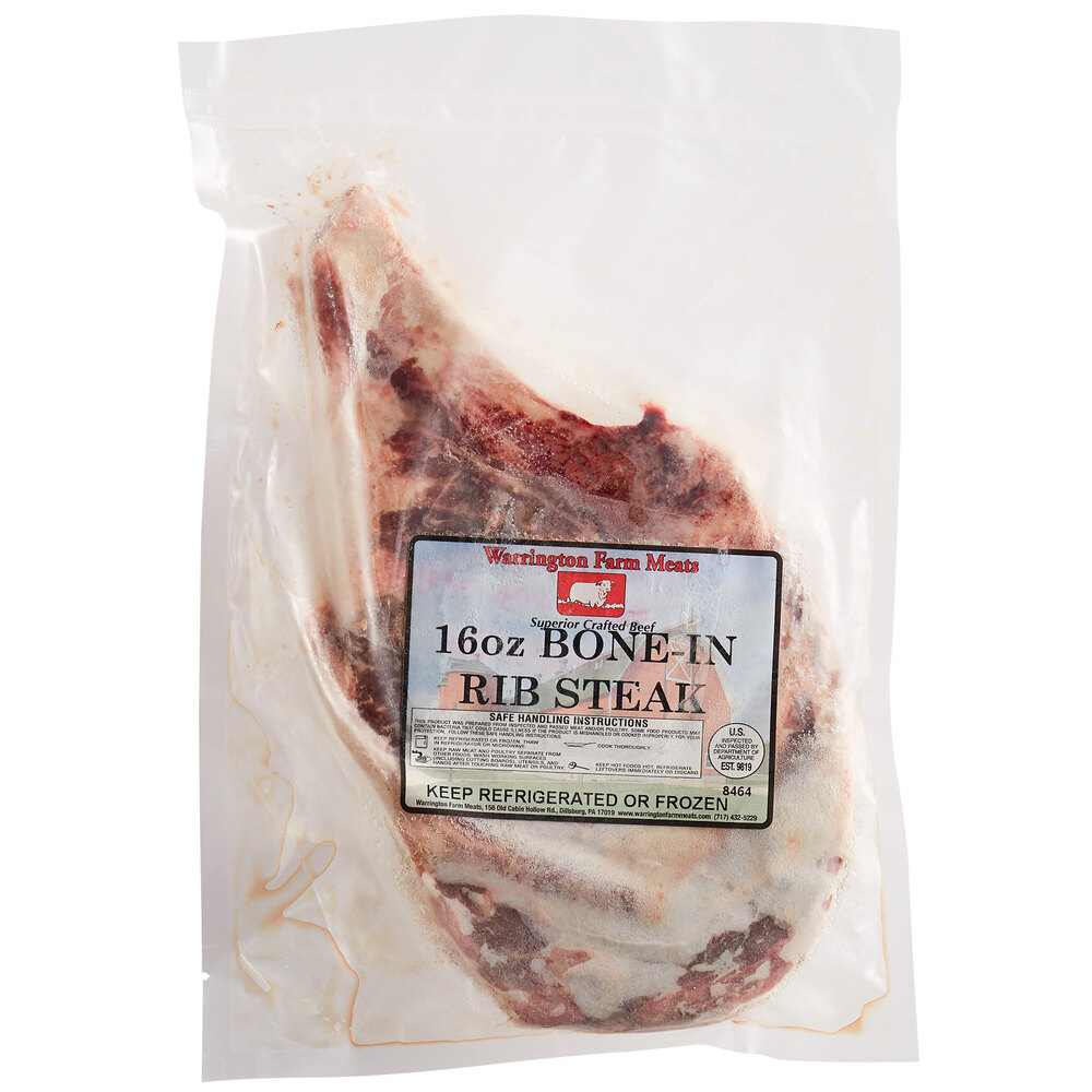 Warrington Farm Meats 16 oz. Frozen Bone-In Ribeye Steak - 10/Case