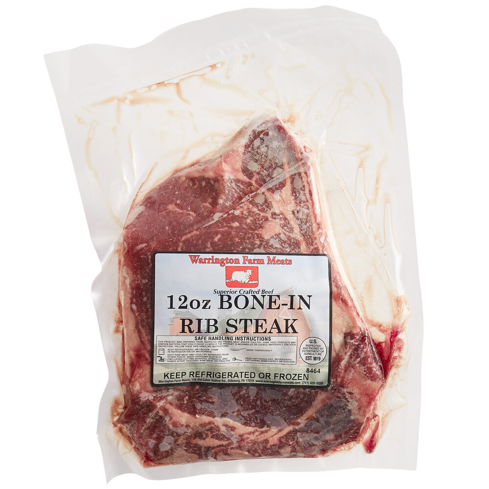 Warrington Farm Meats 12 oz. Frozen Bone-In Ribeye Steak - 14/Case