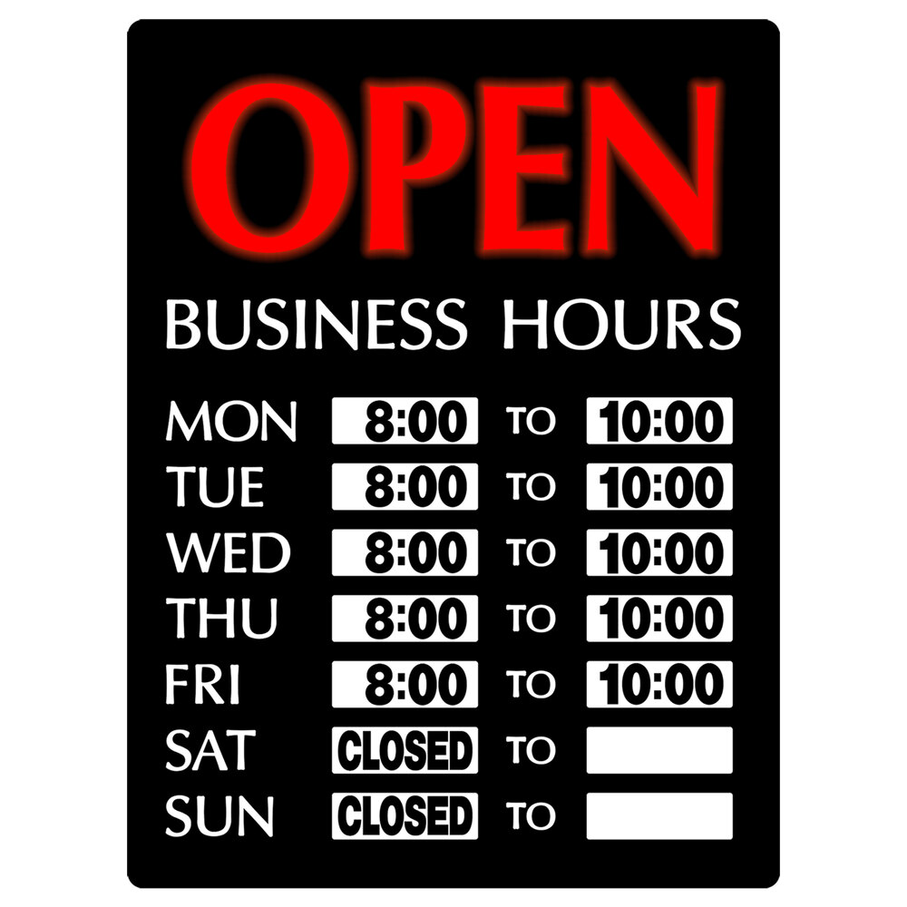 Open Business Hours Vertical LED Sign (17" x 13")