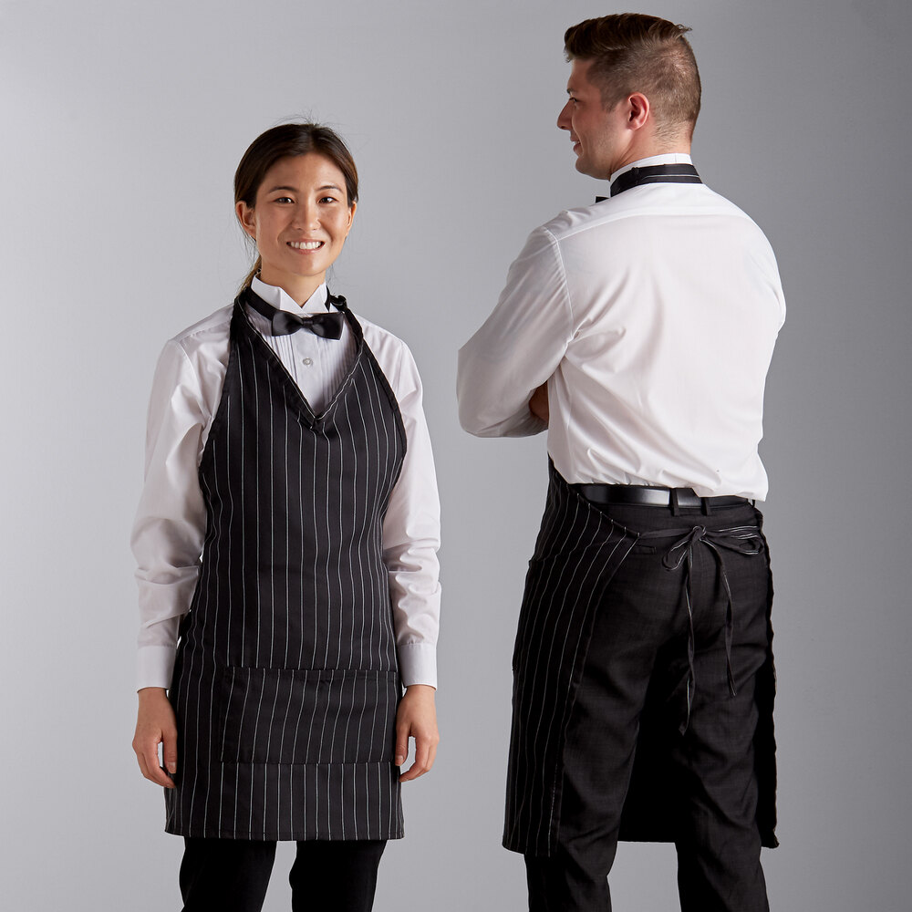 Choice Black and White Pinstripe Poly-Cotton Adjustable Tuxedo Apron ...