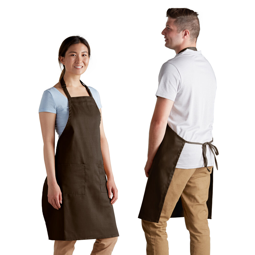 Choice Brown Poly-Cotton Adjustable Bib Apron with 2 Pockets - 32" x 30"