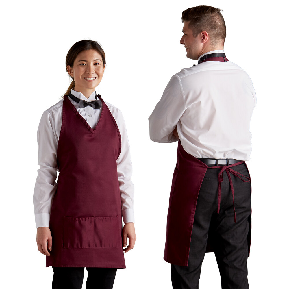 Choice Burgundy Poly-Cotton Adjustable Tuxedo Apron with 2 Pockets - 32 ...