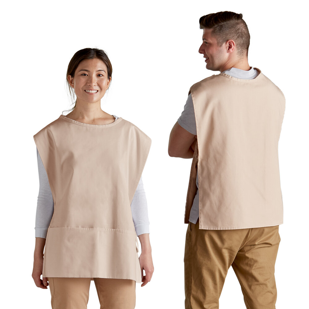 Choice Khaki Poly-Cotton Cobbler Apron with 2 Pockets - 29" x 20"