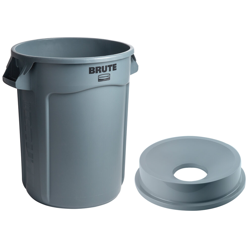 Rubbermaid BRUTE 32 Gallon Gray Trash Can and Funnel Top Lid