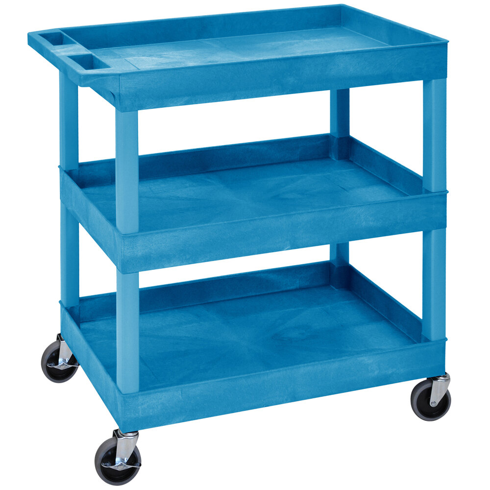Luxor 18" x 35 1/4" x 34 1/4" Blue HDPE Utility Cart with Three Tub ...